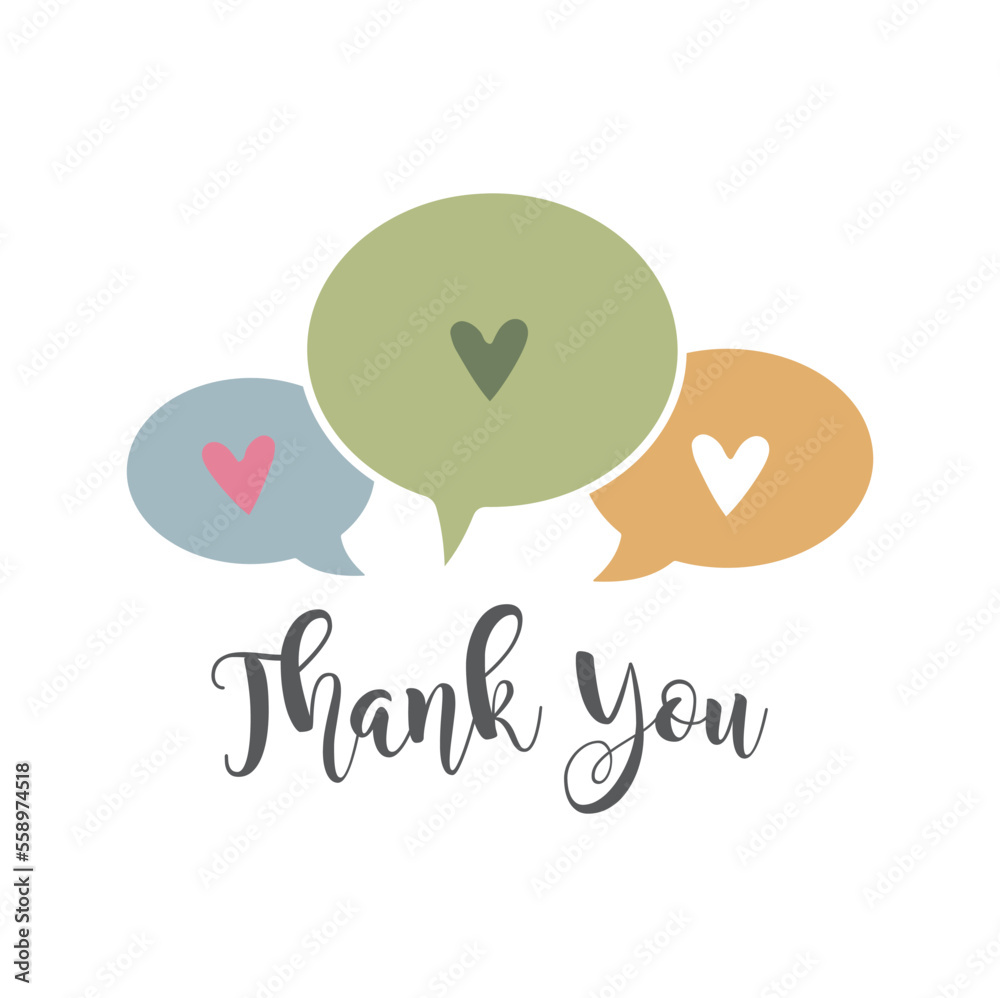 Thank you hand lettering and dialog bubbles with heart. Stock Vector ...