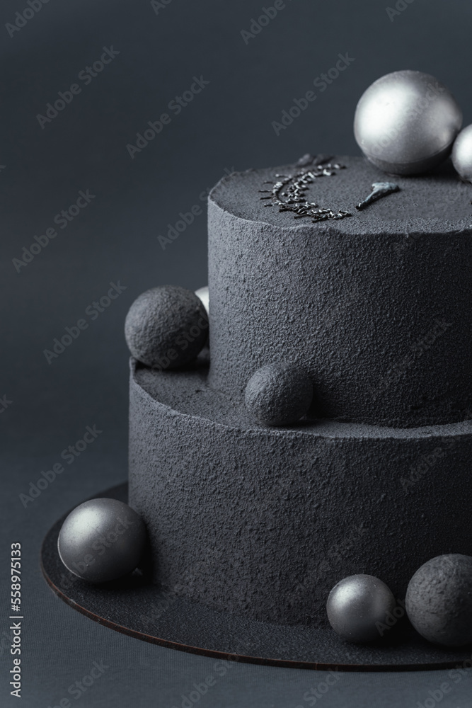 Anniversary luxury black bunk cake with chocolate velvet coating on ...