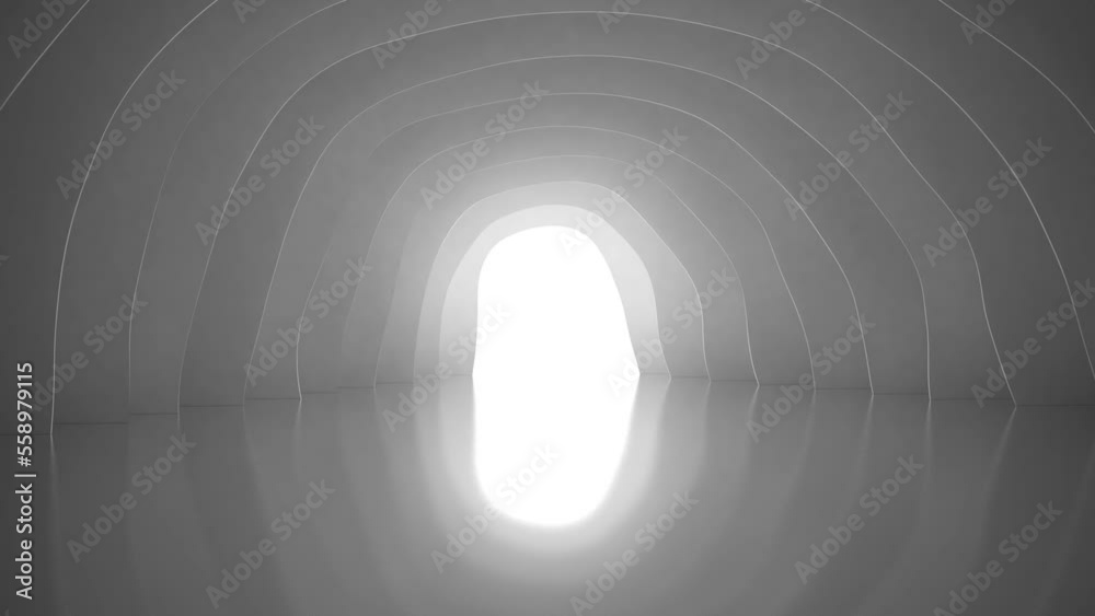 3D Animation - Interior of a white futuristic cave-like building with ...