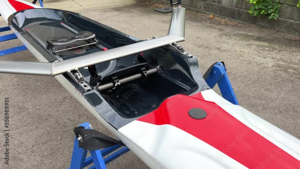 canoe boat for rowing stands on special stands the camera slowly floats ...