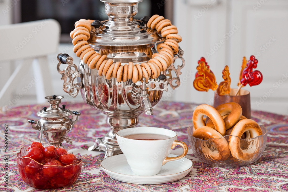 Russian Traditions Tea Drinking With A Samovar Still Life With A Cup