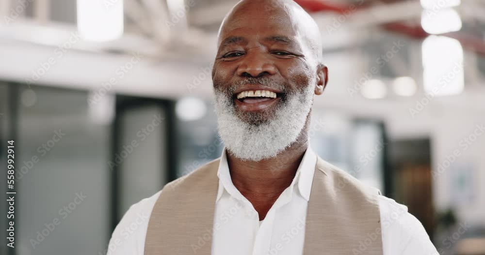 Senior businessman, face in workplace with success in corporate with ...