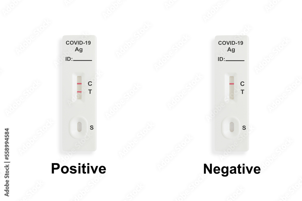 Rapid antigen test kit with positive and negative result during swab ...