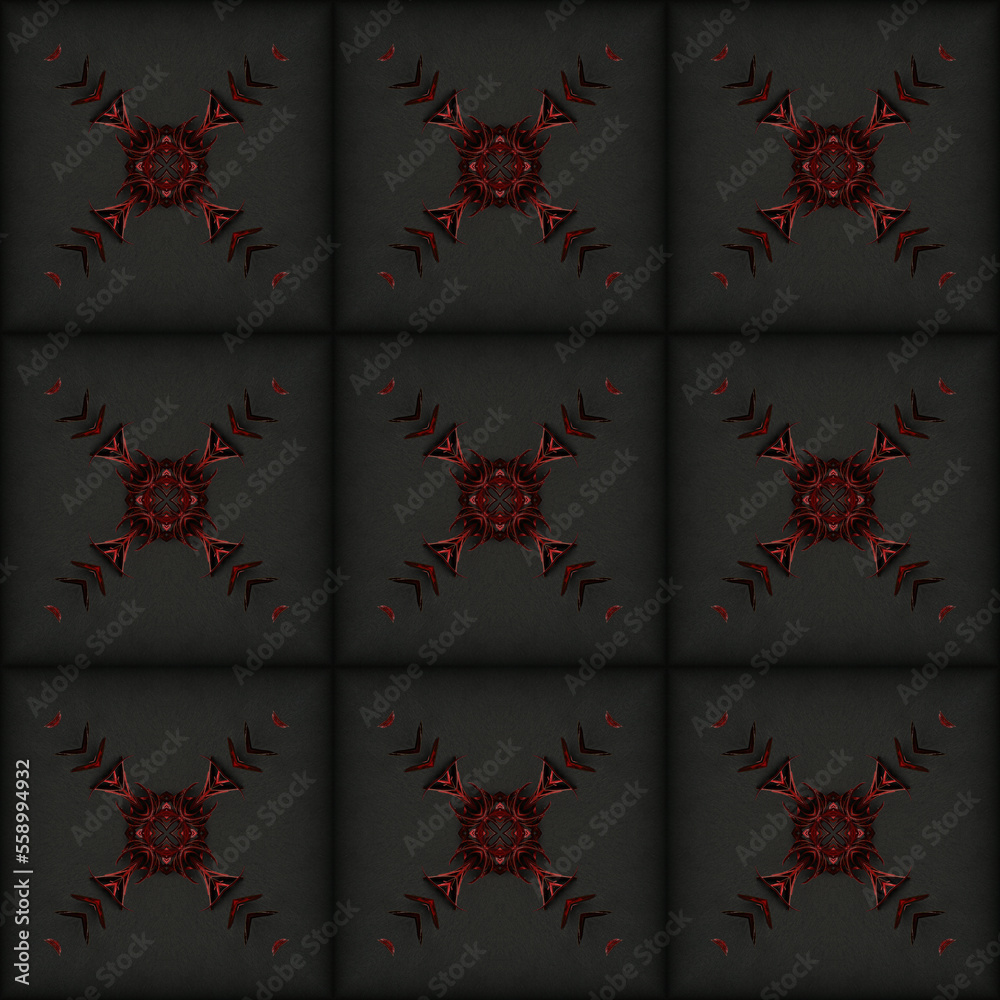 Seamless texture, tiles of red gothic crosses, patterns on a dark ...