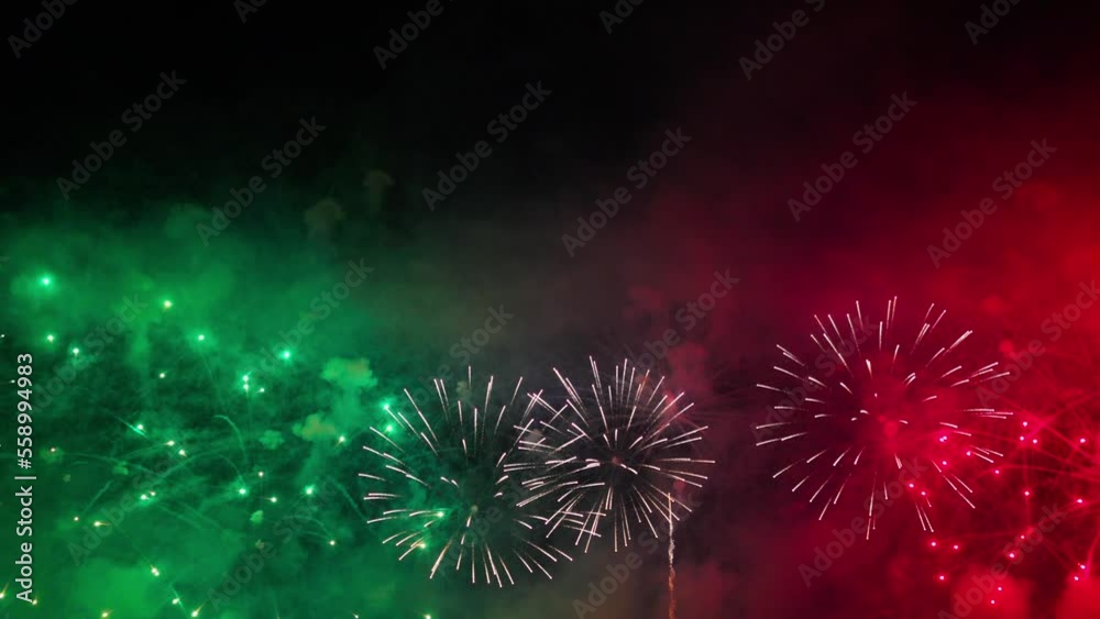 Colorful fireworks festival. Beautiful fireworks close-up view in slow ...