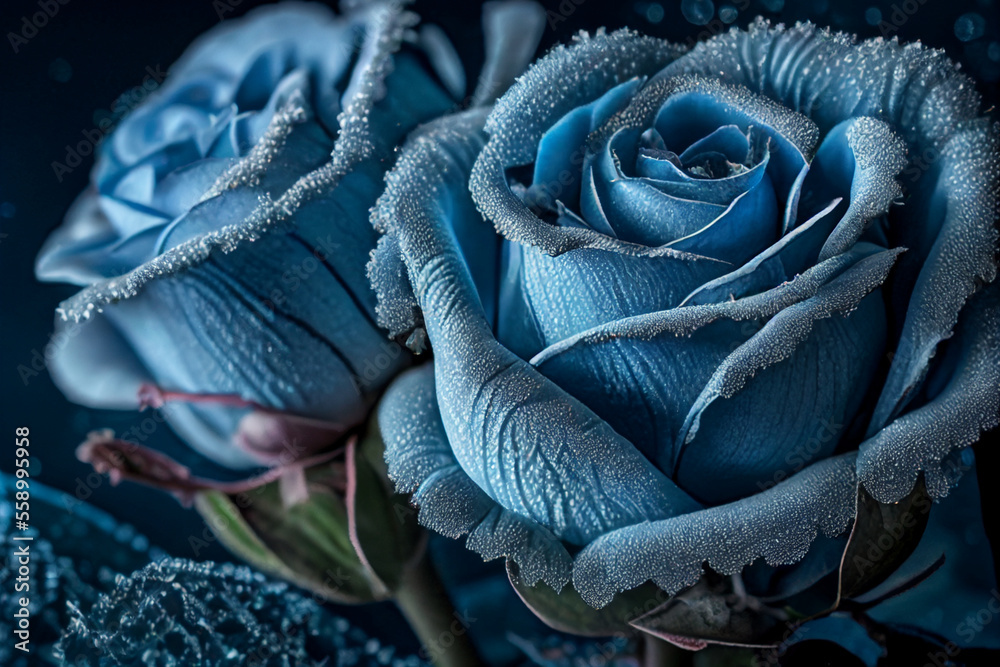 Beautiful blue frozen roses, romantic background/wallpaper for ...
