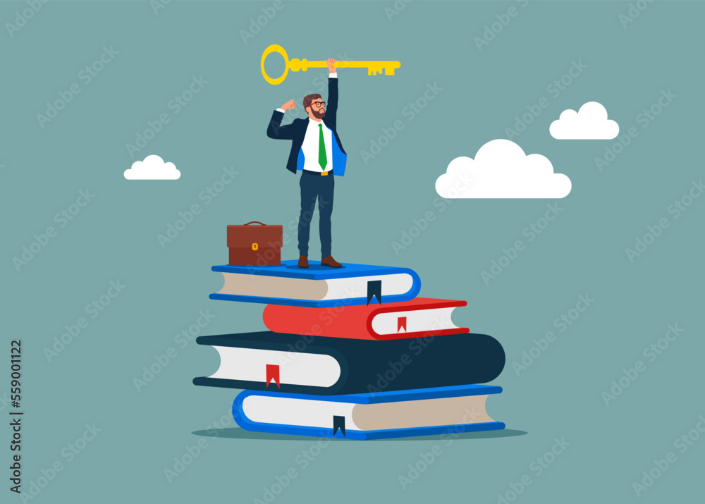 Key of knowledge and learning. Business book. Modern flat vector ...