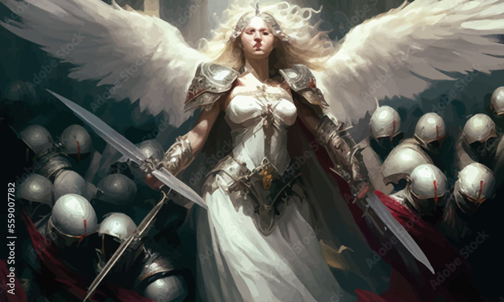 A jubilant army of knights in plate armor with swords and shields ...