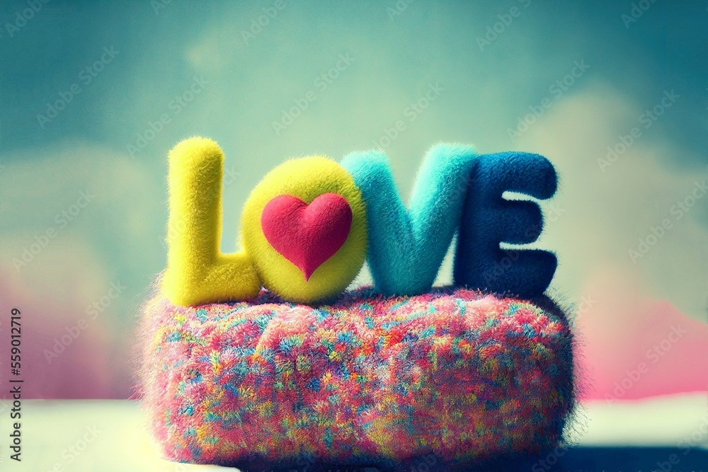 Soft pop LOVE, fuzzy, fluffy, squishy love, pastel colours, fluffy felt ...