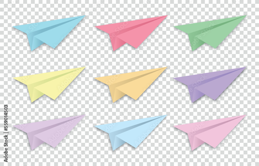 Realistic handmade paper planes collection on transparent background ...