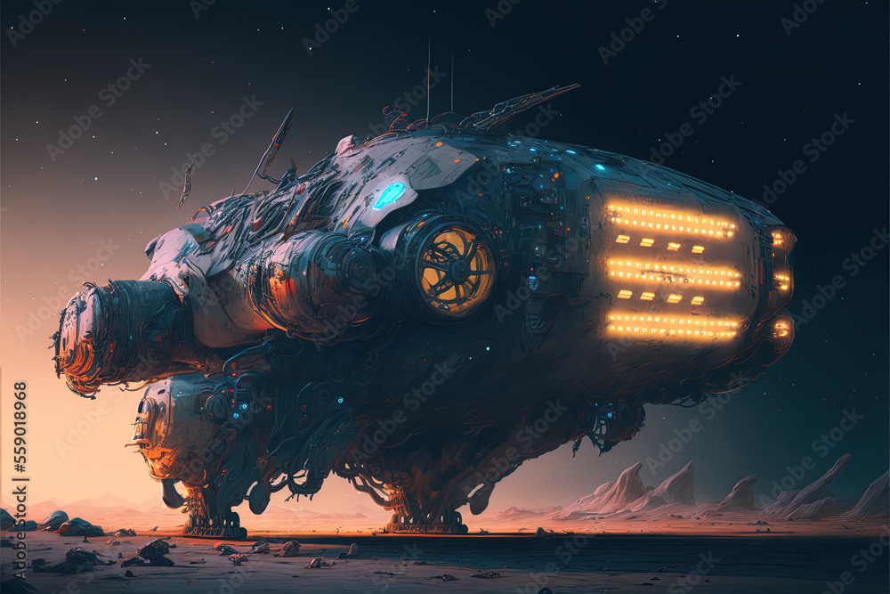Futuristic military warhead Sci-Fi spaceship from the future landed on ...