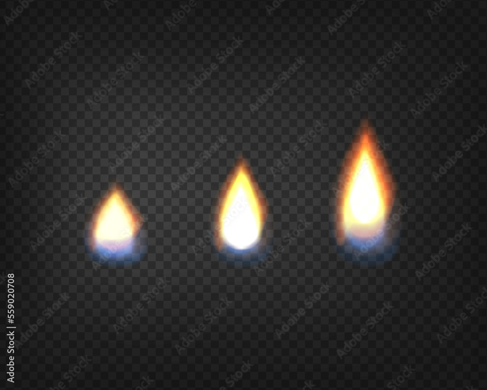 Fire candle. Realistic Fire Flames with smoke, blue fire and sparkles ...