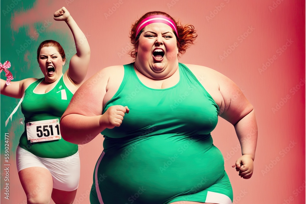 Joyful obese sportswomen, concept of body positivity, created with ...