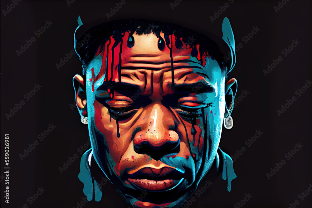 sad gangster rapper crying , music industry, generative ai Stock ...