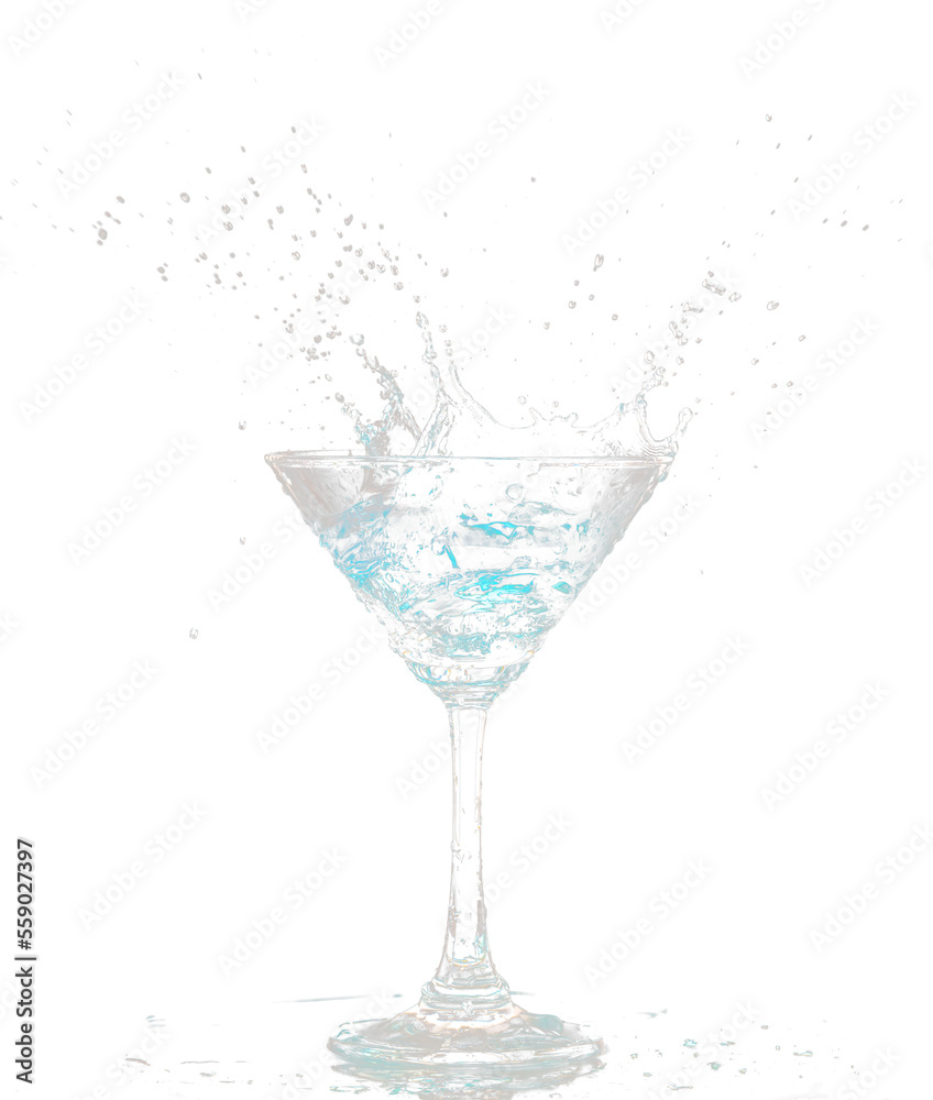 Blue Cocktail Glass with splashing water alcohol, Crystal Cocktail ...