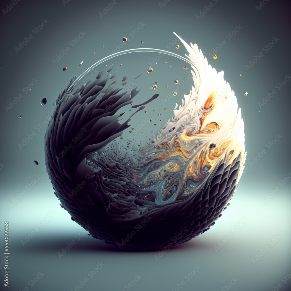 Container Sphere of Giant Waves in Grey and Yellow, Impressive Oceanic ...