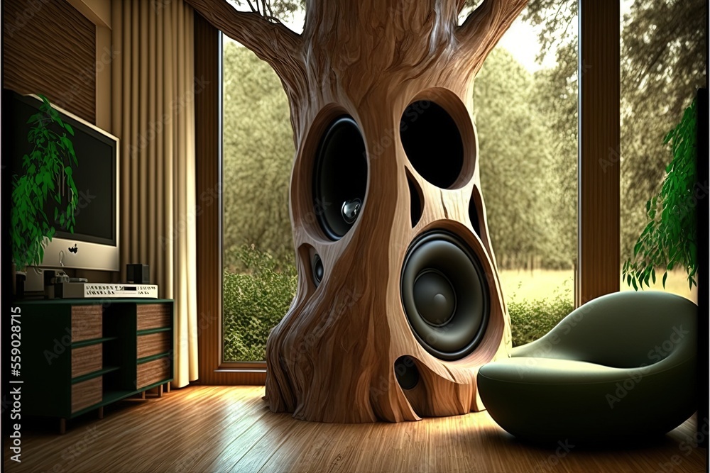 Solid wood design speaker tree. System for home entertainment on the ...