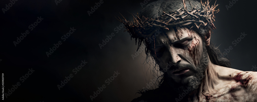Jesus Christ, Savior of mankind. 5:2 10668x4267. Generative AI Stock ...