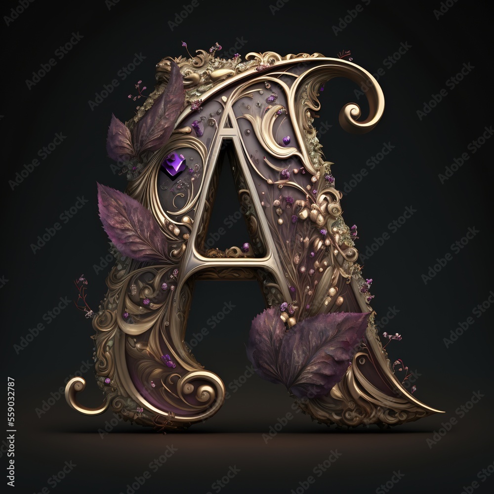 Amethyst and Gold Letter A, Generative AI Stock Illustration | Adobe Stock