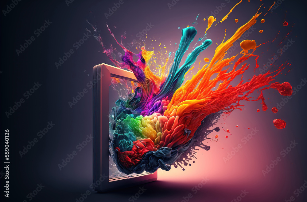 tv screen. with colorful abstraction. sketch art for artist creativity ...