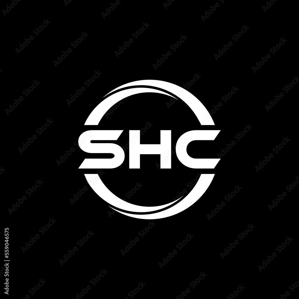 SHC letter logo design with black background in illustrator, cube logo ...