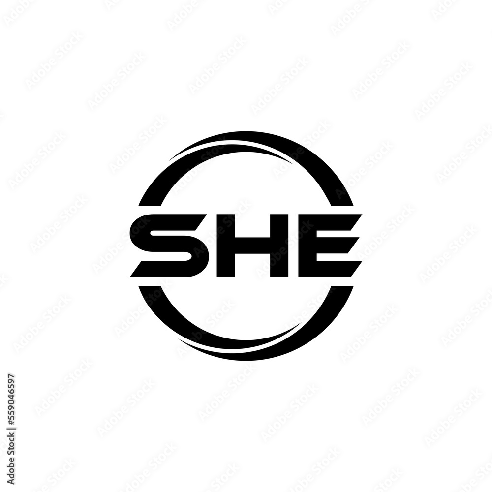 SHE letter logo design with white background in illustrator, cube logo ...