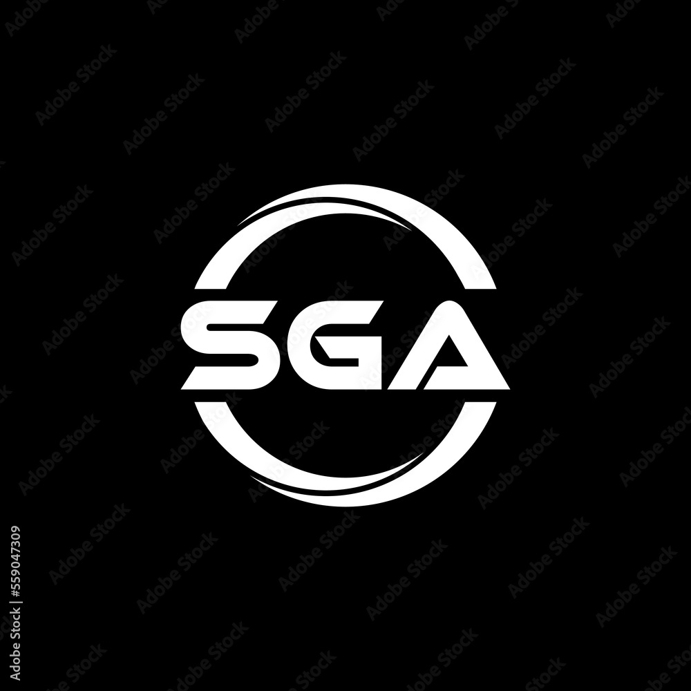 Vecteur Stock SGA letter logo design with black background in ...
