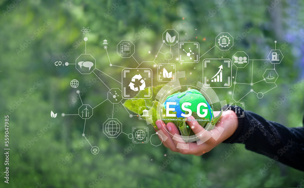 ESG Concept. Nature Meet Technology. Green Energy, CO2 Net-Zero ...
