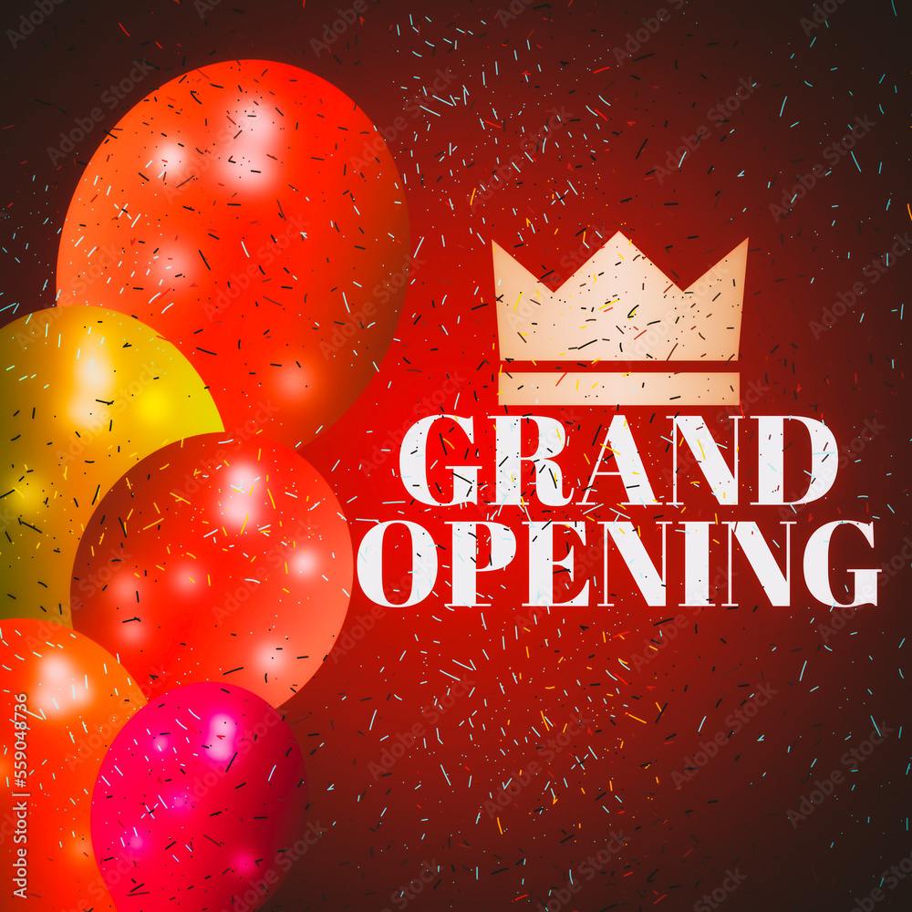 Grand opening ceremony background banner with 3D rendering balloons and ...