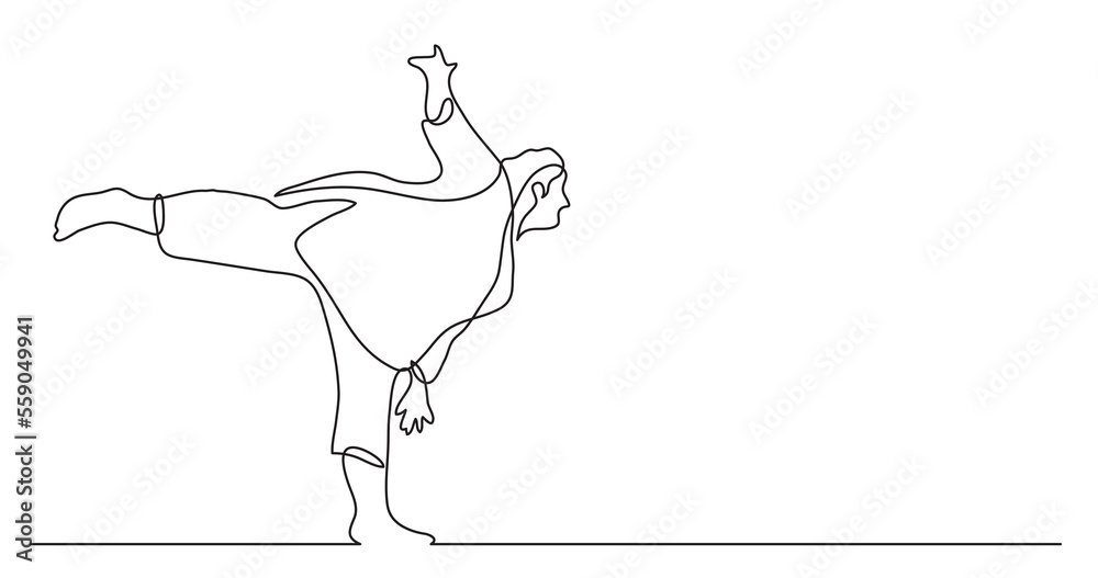 continuous line drawing of confident oversize woman doing tai chi ...