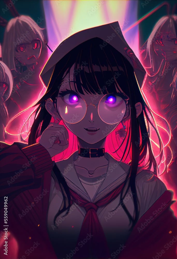 Pink Neon With Anime Girl Horror Themed Stock Illustration | Adobe Stock