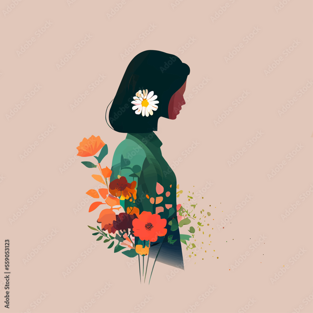 Woman with flower flat vector design for international women’s day ...
