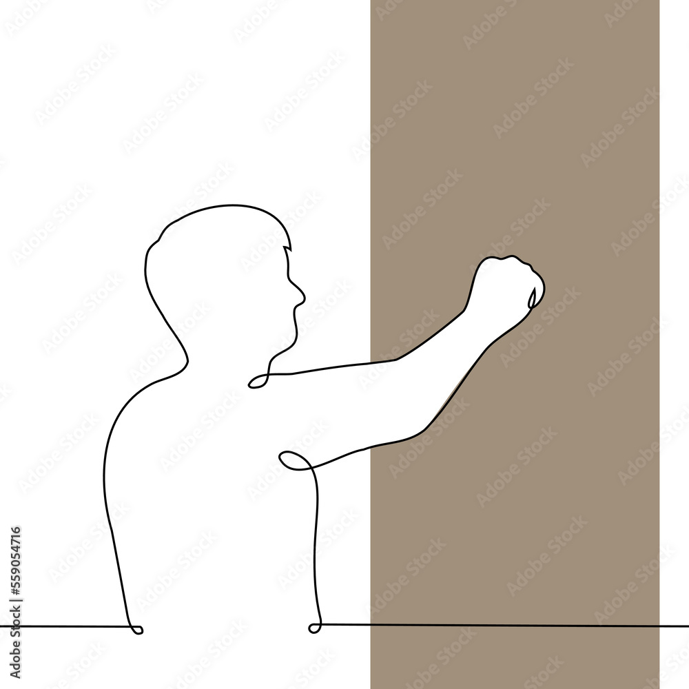 Vetor de man knocking on the door with his fist - one line drawing ...