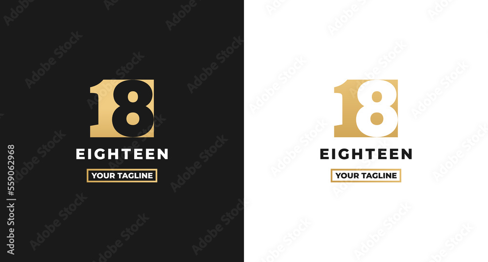 Number 18 logo or Logo Number 18 isolated on white and black background ...