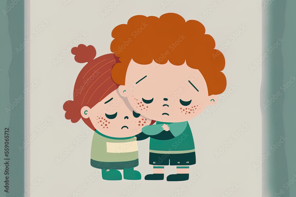 Animated animation showing a little child comforting a tearful pal ...