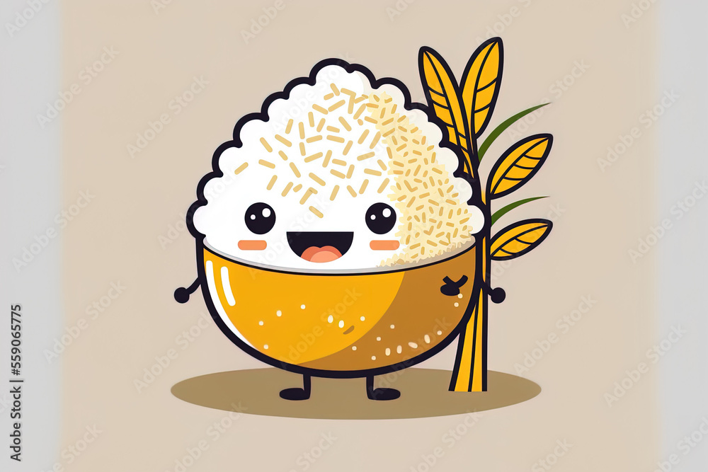 Character design for Rice. white backdrop with rice. rice grain ...