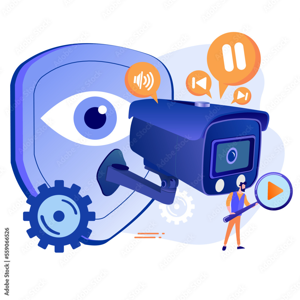 illustration of surveillance CCTV camera playback concept with video ...