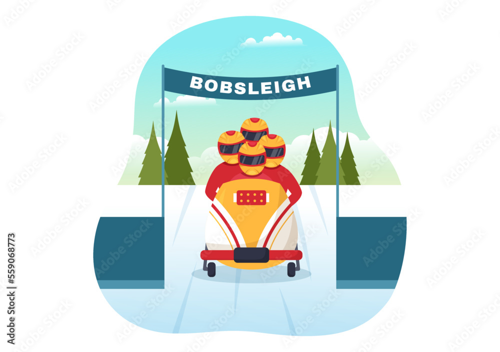 Athlete Riding Sled Bobsleigh Illustration with Snow, Ice and Bobsled ...