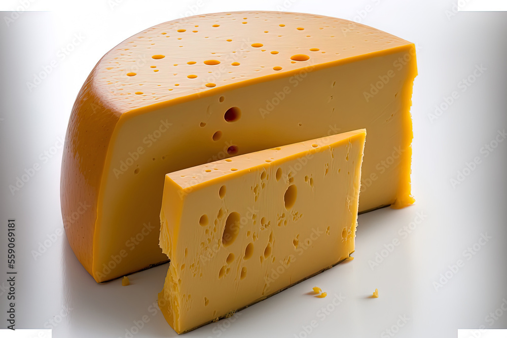Dutch gouda cheese in its hard form, isolated on a white background ...