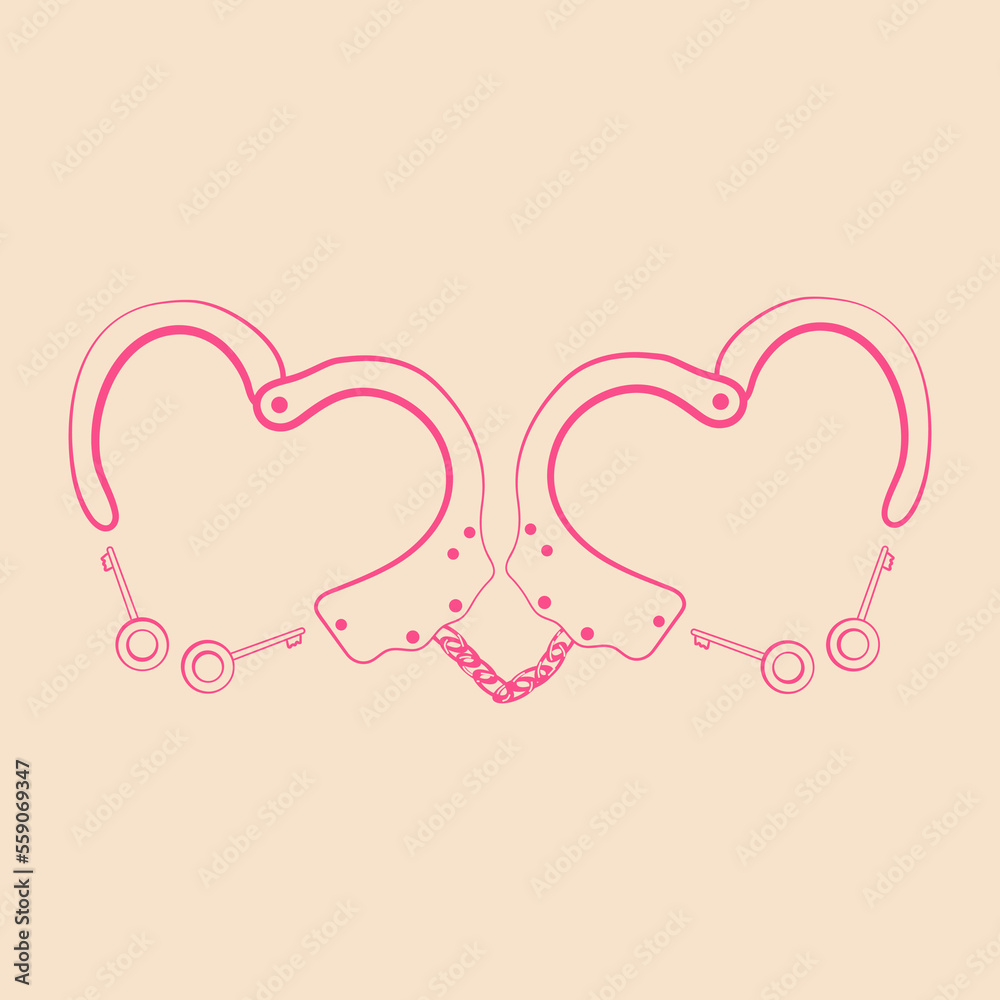 Heart shaped handcuffs silhouette icon. Clipart image isolated on ...