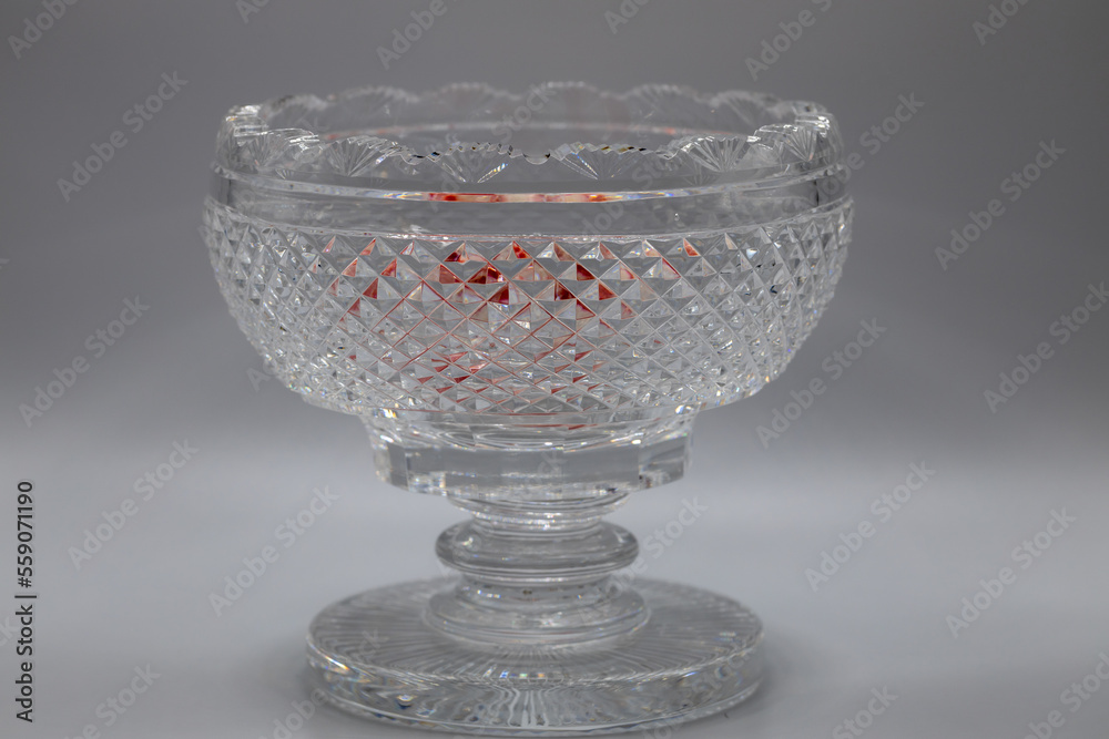 This image shows a macro view of a beautiful vintage lead crystal glass ...