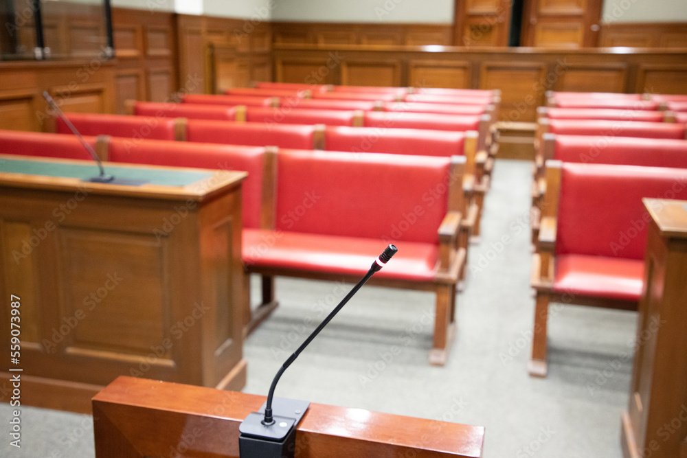 microphone of witnesses inside the courtroom in the court of justice ...