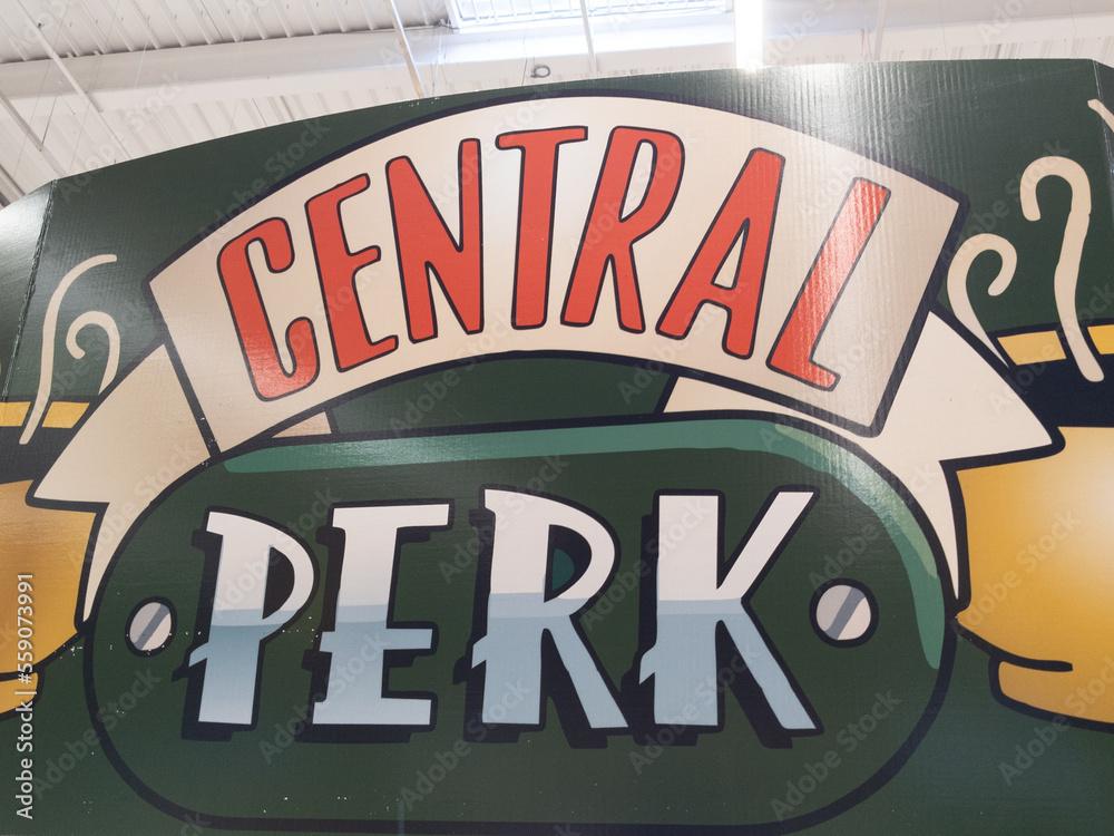 Central Perk cafe logo text and brand sign of us american movies series ...