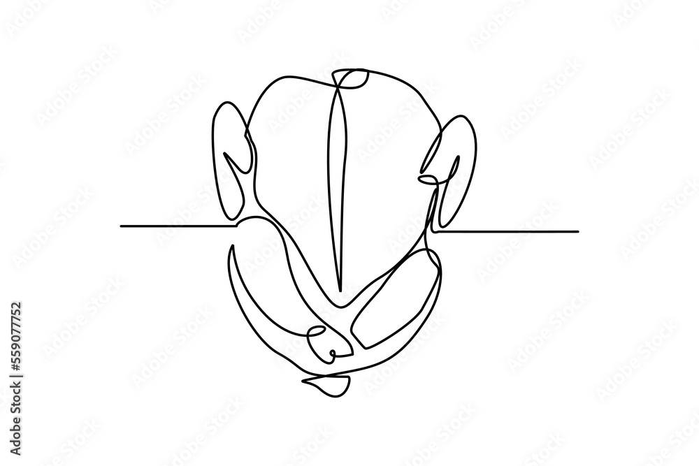 Continuous single one line drawing art of whole broiler chicken turkey ...