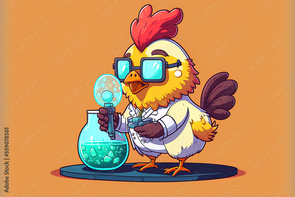 Cartoon depiction of chicken laboratory work. Generative AI Stock ...
