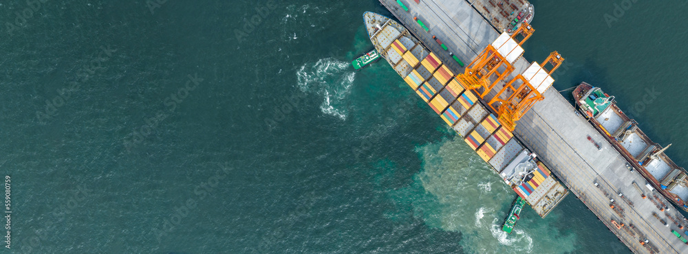 Crane loading cargo box to Large container Ship at Cargo Sea Port ...