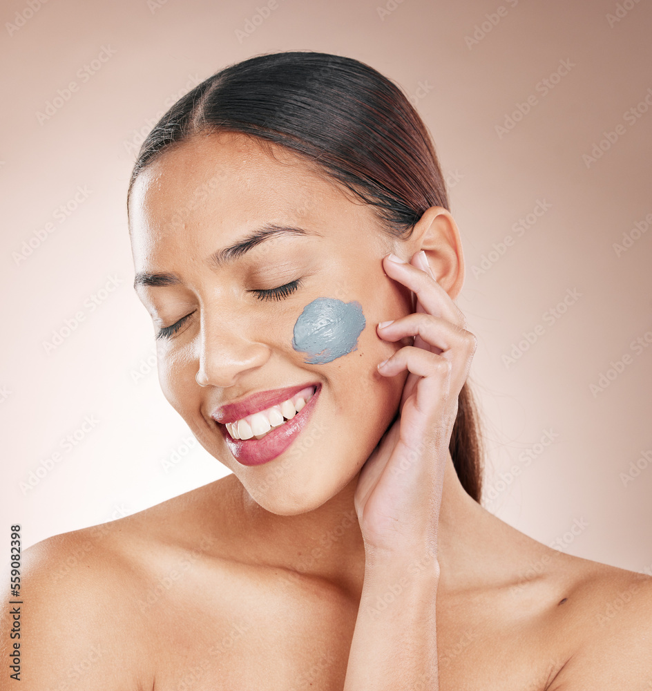 Face mask, skincare and woman model in a studio for a cosmetic ...