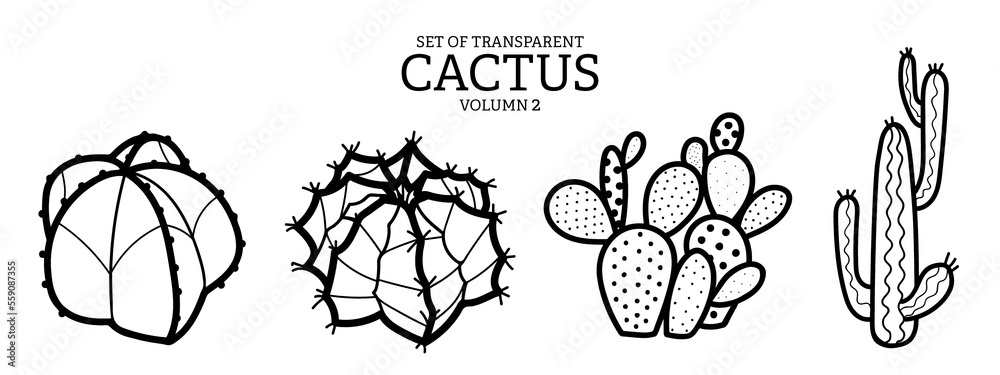 Cute hand drawn isolated black outline cactus on transparent background ...