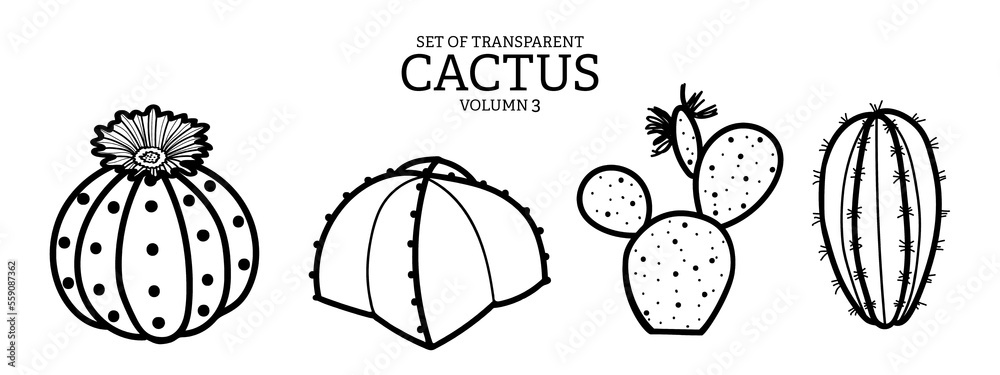 Cute hand drawn isolated black outline cactus on transparent background ...