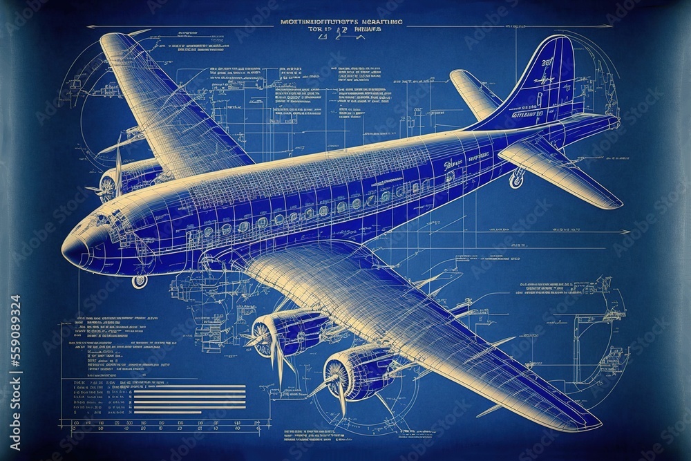 airplane technical drafting concept, generative ai composite Stock ...
